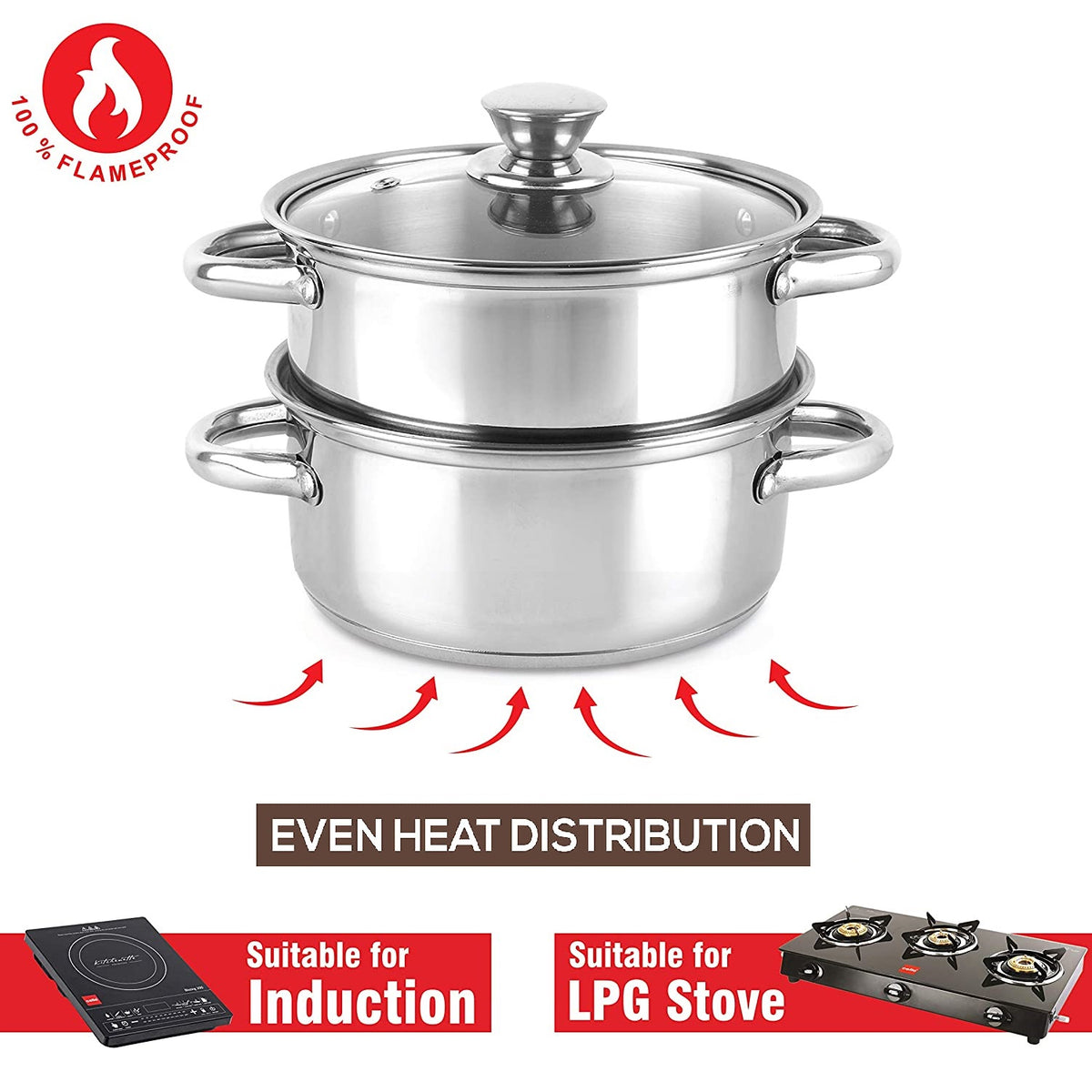Buy Stainless Steel 2 Tier Steamer, Modak Maker, Tri Ply Induction Base ...